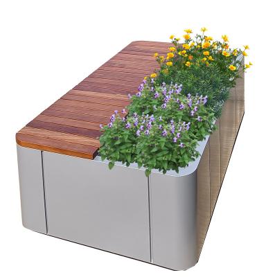 China Modern Commercial Garden Bench with Planter Stainless Steel Wood 2-Seat Outdoor for sale