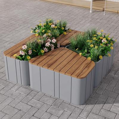 China Customized Size Park Metal Bench with Planter Outdoor Contemporary Garden Seating Stainless Steel for sale