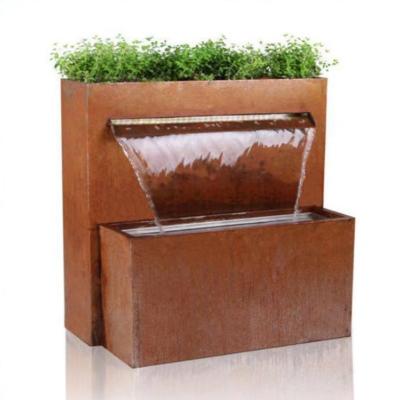 China Rectangle Corten Steel Fountain Sculpture Outdoor Garden Water Statue 2000mm Custom for sale
