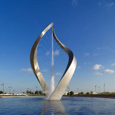 China Stainless Steel Hairline Garden Metal Statue Fountain 5000mm Outdoor Abstract Art for sale