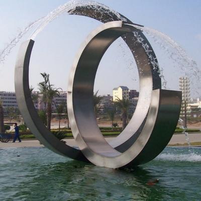 China Stainless Steel Circle Water Feature Sculpture 3000mm Height Modern Outdoor Metal Decor for sale