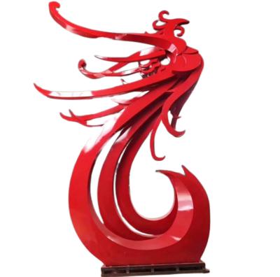 China Outdoor Red Phoenix Bird Sculpture Large Abstract Garden Metal Animal Statue 2500mm Custom Size for sale