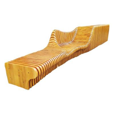 China Stainless Steel Wood Sliced Sculpture Bench 3000x450x450mm Commercial Outdoor Seating for sale
