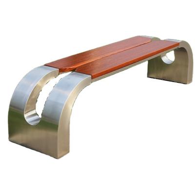 China Modern 3 Seat Outdoor Bench 1500mm Wooden Surface Metal Legs Stainless Steel for sale