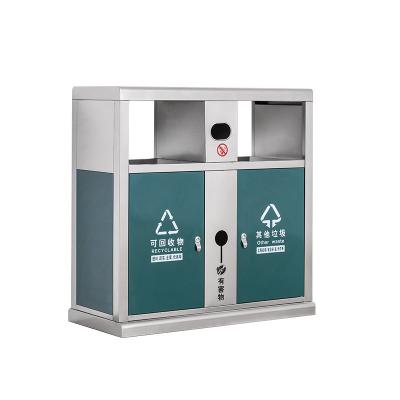 China Green Double Barrel Trash Bin 1000×360×1000mm Outdoor Stainless Steel Recycle Garbage Container for sale