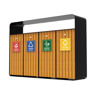 China 3 Compartment Stainless Steel Trash Bin 1125x380x1050mm Outdoor Garbage Can for sale