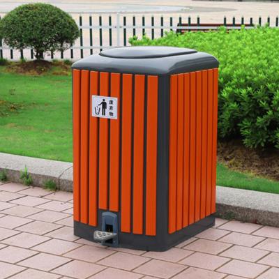 China Rectangle Stainless Steel Trash Bin 240L Orange Waste Bin with Foot Pedal for sale