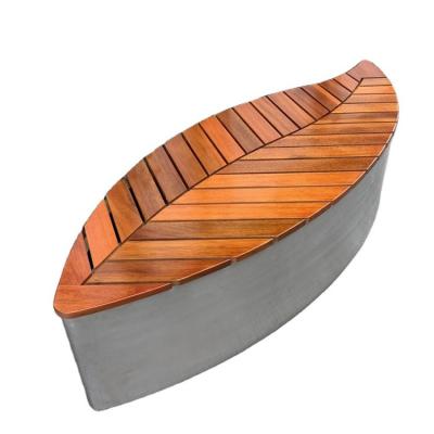 China Custom Leaf Shape Outdoor Stainless Steel Wood Slat Bench 1500x450x450mm for sale