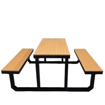 China One Piece Connection Table Chair Wood-Plastic Composite Top Metal Frame Bench Custom Size for sale