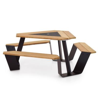 China Triangular Wood Dining Table with Bench Customizable Stainless Steel Frame for sale