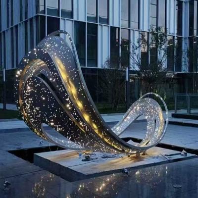 China Custom Metal Feather Sculpture with LED Lights for Hotel Lobby Entrance Decor for sale