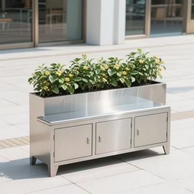 China Matte Metal Flower Planter Decorative Outdoor Garden Stainless Steel Stool Flower Box 12x12x18 Inch for sale
