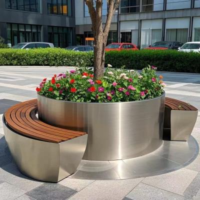 China Round Metal Flower Planter 60cm Diameter Durable Steel Construction for Urban Garden Street for sale