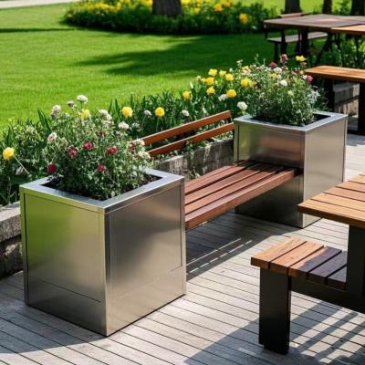 China Rust Proof Stainless Steel Planter Box 60x60x60cm Square Metal Flower Pot Silver Matte for sale