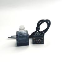 China Unique 8ml Black Glass Car Perfume Hanging Bottle With Black Lid for sale