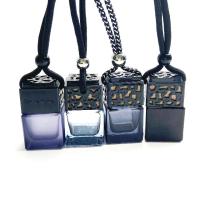 China Unique 8ml Black Glass Car Perfume Hanging Bottle With Black Lid for sale