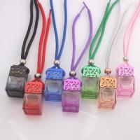 China Hanging Car Perfume Bottle , Square 6ml Colorful Glass Car Fragrance Bottles for sale