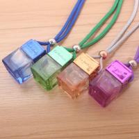 China Hanging Car Perfume Bottle , Square 6ml Colorful Glass Car Fragrance Bottles for sale