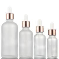 China Frosted Transparent Essential Oil Glass Bottles 5ml-100ml With Rose Gold Dropper for sale