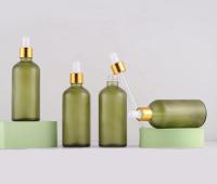 China 100ml Matte / Bright Light Green Glass Dropper Bottle With Dropper Cap for sale