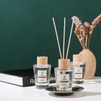 China Inverted Cone Decorative Reed Aroma Diffuser Glass Bottle 90ml With Wooden Cap for sale