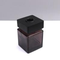 China Luxury Empty 100ml Gray Black Reed Glass Diffuser Bottle With Wooden Cap for sale