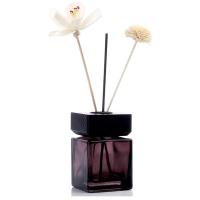 China Luxury Empty 100ml Gray Black Reed Glass Diffuser Bottle With Wooden Cap for sale