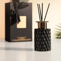 China Luxury Empty Round Matte Black Diffuser Bottles With Golden Cap And Sticks for sale