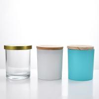 China Luxury Empty Wedding Candle Jars , Frosted Candle Jars With Wooden Lids for sale