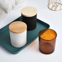 China Luxury Empty Wedding Candle Jars , Frosted Candle Jars With Wooden Lids for sale