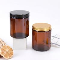 China 100ml Scented Candle Container , Amber Glass Candle Jar With Metal Lid for sale
