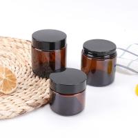 China 100ml Scented Candle Container , Amber Glass Candle Jar With Metal Lid for sale