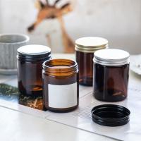 China 100ml Scented Candle Container , Amber Glass Candle Jar With Metal Lid for sale