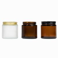 China 100ml 250ml 500ml Empty Amber Candle Jars Custom Label Glass Candle Jars With Metal Lids for sale