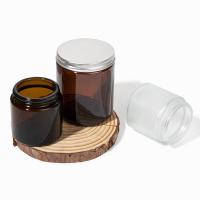 China 100ml 250ml 500ml Empty Amber Candle Jars Custom Label Glass Candle Jars With Metal Lids for sale