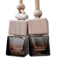 China 7ml New Color Hanging Fragrance Diffuser Car Pendant Perfume Square Wooden Cap With Coffee Brown Glass Bottle for sale