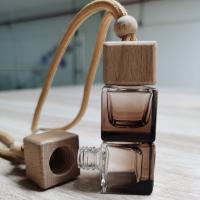 China 7ml New Color Hanging Fragrance Diffuser Car Pendant Perfume Square Wooden Cap With Coffee Brown Glass Bottle for sale