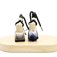 China Square Triangle Black Glass Screw Sealed Car Perfume Bottle with Rubber Stopper Hanging Diffuser for sale