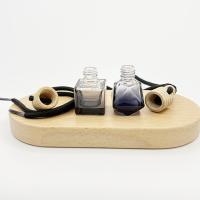 China Square Triangle Black Glass Screw Sealed Car Perfume Bottle with Rubber Stopper Hanging Diffuser for sale