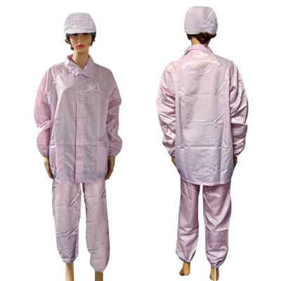 China Lab Polyester ESD Antistatic Split Suit 5mm Grid Pink Special Design for sale