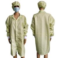 China Lab Factory Used 2.5mm Grid Polyester ESD Antistatic Gown For Cleanroom Yellow for sale