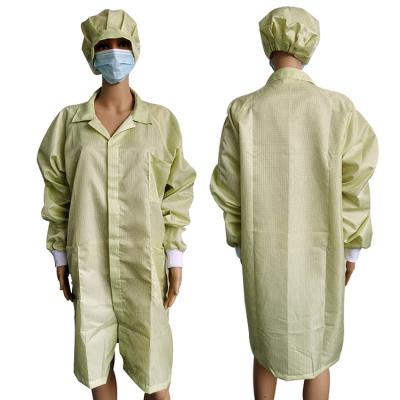 China Lab Factory Used 2.5mm Grid Polyester ESD Antistatic Gown For Cleanroom Yellow for sale