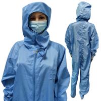 China Blue 5mm Gird Washable Dust Free Anti Static Cleanroom Jumpsuit Coverall With Hood for sale