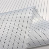 China Cleanroom 5mm Stripe ESD Anti-Static Coverall With Hood Velcro Open Front for sale