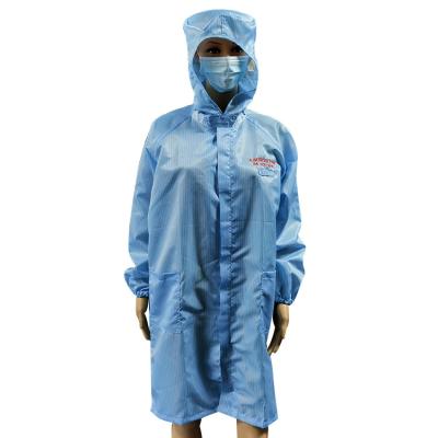 China Cleanroom Raglan Sleeves Zipper Closure 5mm Stripe ESD Smock With Hood for sale