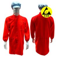 China Cleanroom Red 5mm Grid ESD Antistatic Safety Coat With 98% Polyester 2% Carbon Fiber for sale