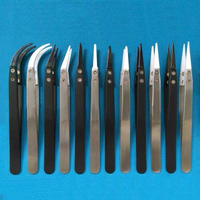China ESD Antistatic Stainless Steel Handle Ceramic Tweezers High Temperature Resistant Interchangeable Head for sale