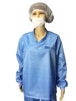 China 5mm Grid ESD Safe Clothing V Neck Long Sleeve Anti Static T Shirt And Pants for sale