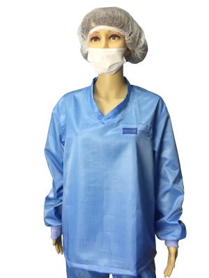 China 5mm Grid ESD Safe Clothing V Neck Long Sleeve Anti Static T Shirt And Pants for sale