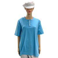 China Cleanroom 99% Cotton+1% Carbon Fiber Blue Unisex ESD Anti-static O-neck T-shirt With 3 Buttons for sale